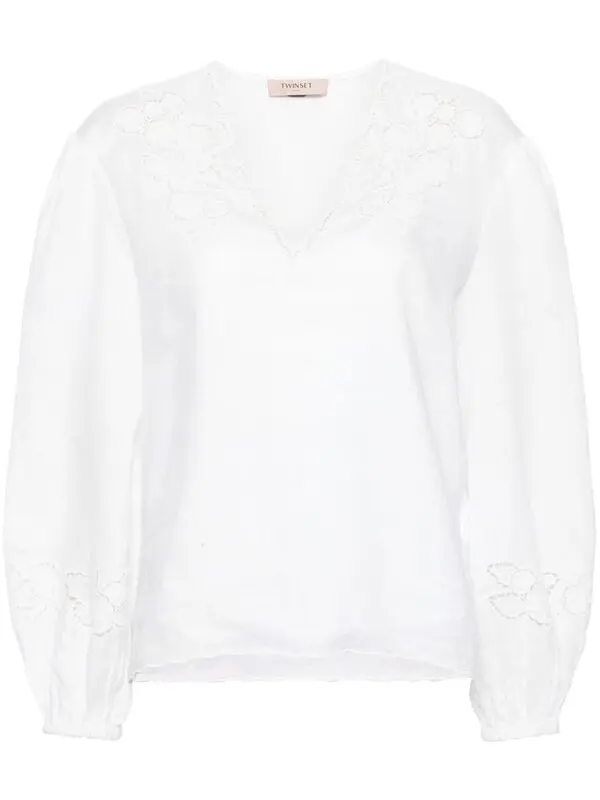 TWINSET Floral-embroidered Linen Blouse