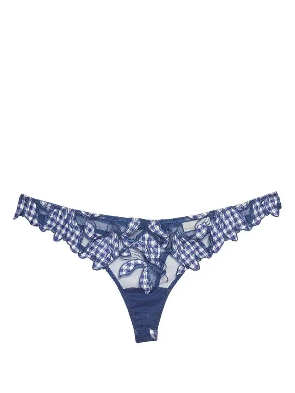 FLEUR DU MAL Lily Embroidered Hipster Thong - Blue