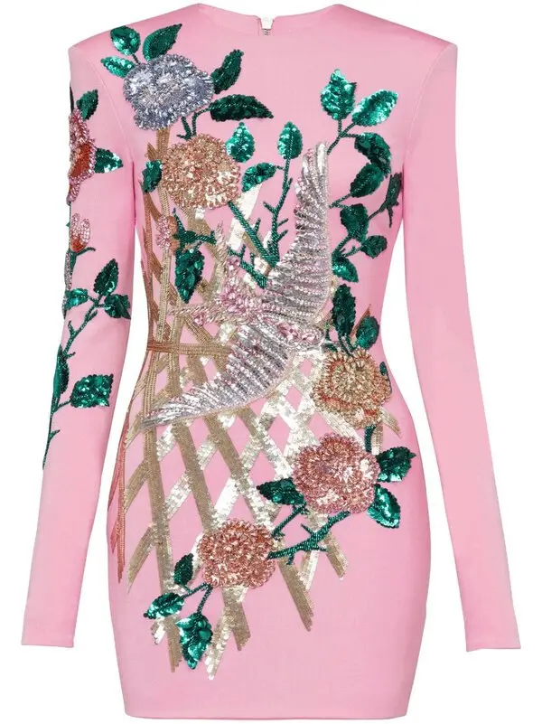 Balmain Long-sleeved Sequinned Minidress - Pink