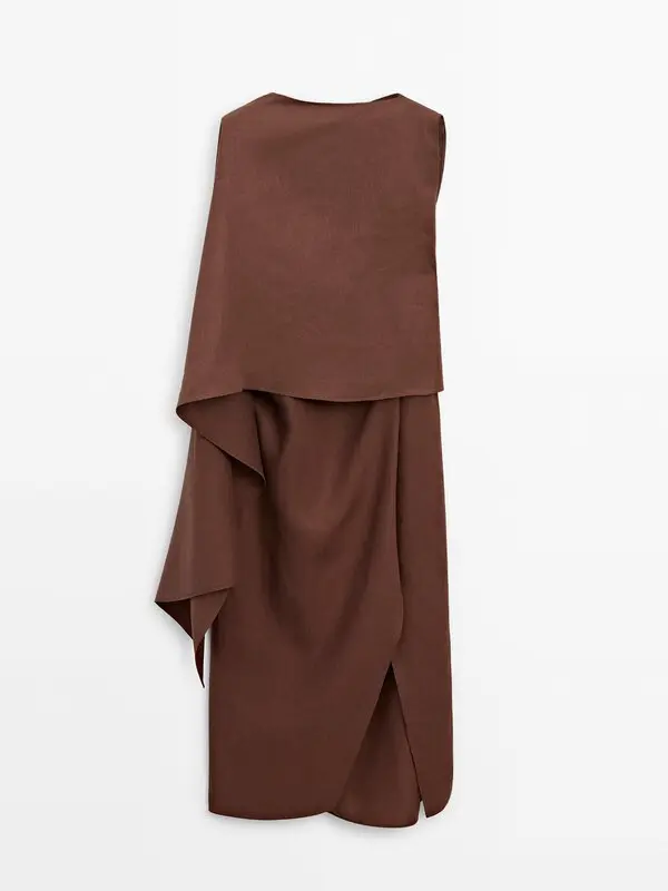 Massimo Dutti Linen Cape Dress - Brown | Editorialist