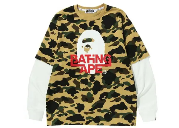 A BATHING APE 1st Camo Relaxed Fit Layered Long Sleeve Tee Shirt - Yellow