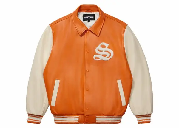 SP5DER Leather Varsity Jacket - Orange