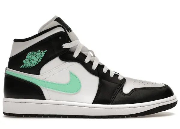 JORDAN 1 Mid Sneakers - White/black/green Glow