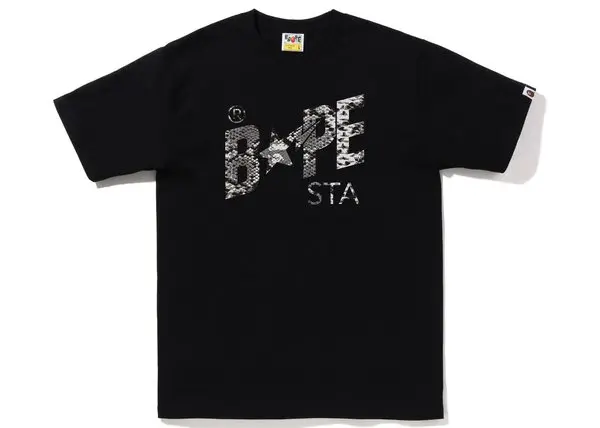 A BATHING APE Snake Sta Logo Tee Shirt - Black Grey