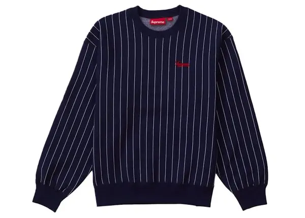 Supreme Pinstripe Crewneck Sweatshirt - Navy Blue