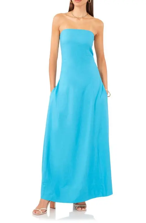 1.State Strapless Linen Blend Maxi Dress In Laguna Mist Blue - 59% Off |  Editorialist