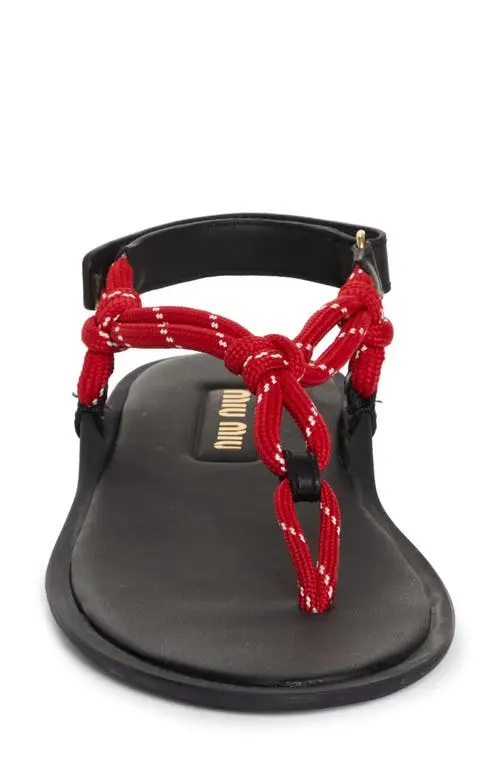 Miu Miu Riviere Cord & Leather Sandal - Red