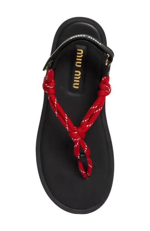 Miu Miu Riviere Cord & Leather Sandal - Red