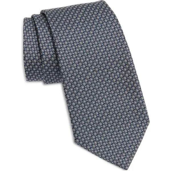 Zegna Floral Geometric Jacquard Silk Tie - Lightblue