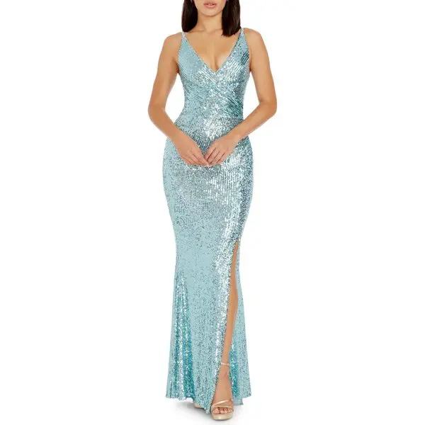Dress The Population Jordan Sequin Gown - Light Ice Blue