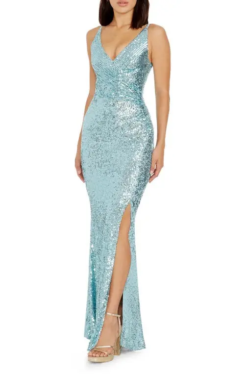 Dress The Population Jordan Sequin Gown - Light Ice Blue