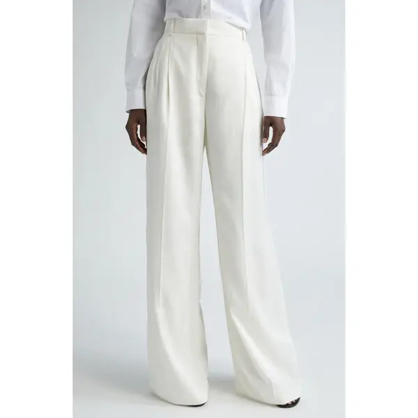 Alexander Mcqueen Pleated Wide Leg Pants In Ivory - 66% Off