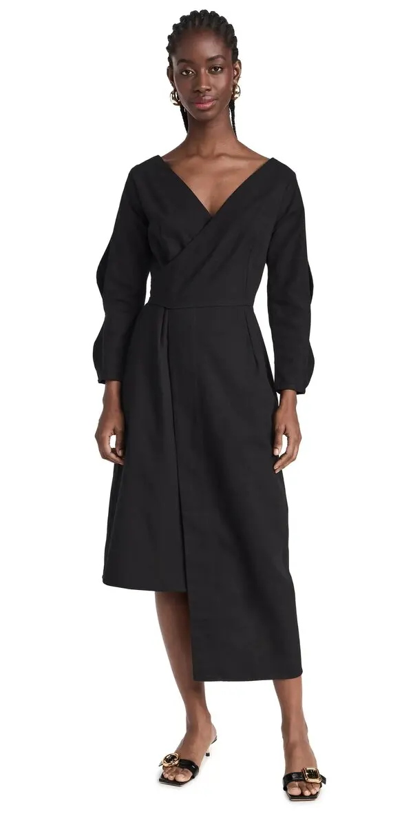 Selfi Two Wave Asymmetrical Wrap Dress In Black - 80% Off | Editorialist