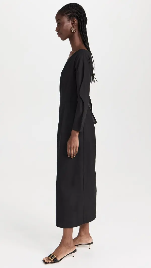 black asymmetrical wrap dress Wool Asymmetrical Wrap Dress, Black – Moth main image 1