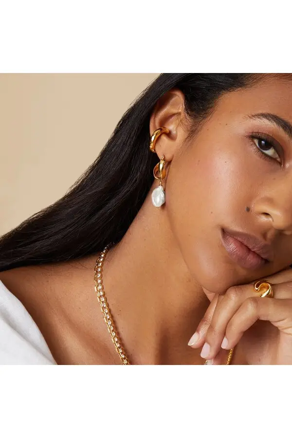Lady Grey Plated Infinity Pearl Hoop Earrings