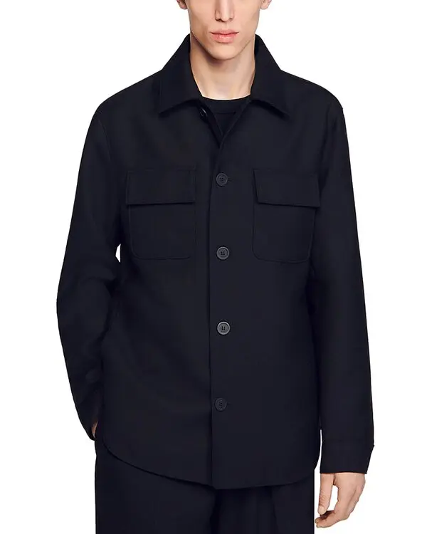Sandro Button Up Overshirt - Black