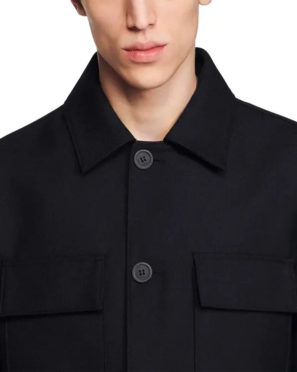 Sandro Button Up Overshirt - Black