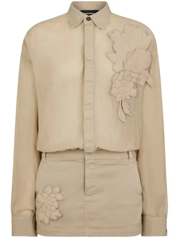 Dsquared2 Floral-appliqué Cotton Shirt Dress - Neutrals
