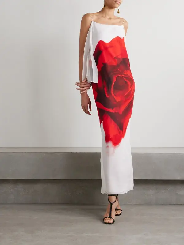 Alexander McQueen Draped Printed Silk-chiffon Maxi Dress