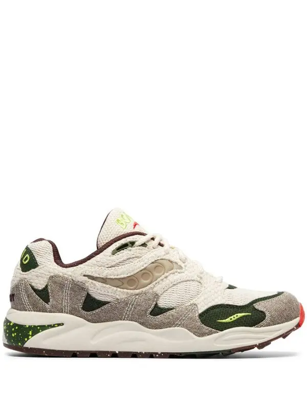 Saucony X Bodega Grid Shadow 2 Jaunt Woven Hemp/acid Lime/red Alert/gum Sneakers - Neutrals