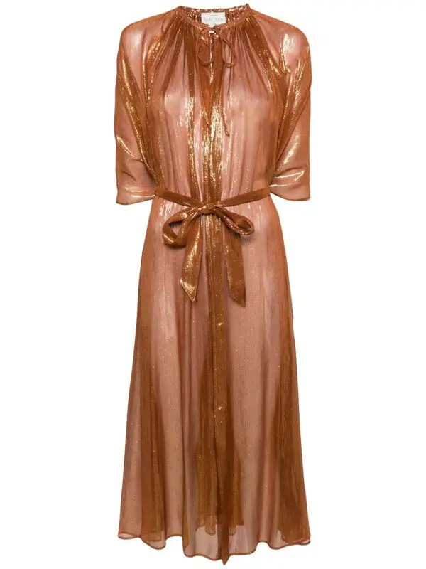 FORTE_FORTE Metallic-threading Tied-waist Coat