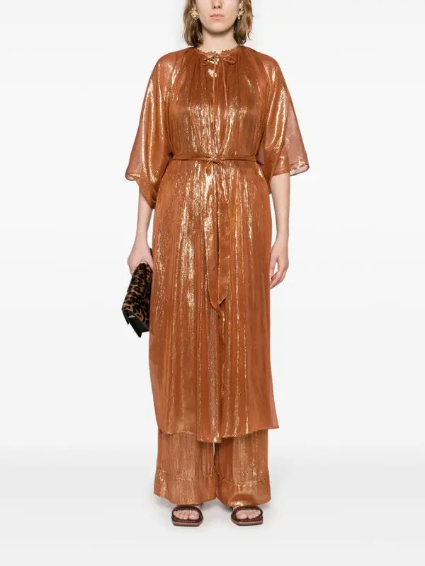 FORTE_FORTE Metallic-threading Tied-waist Coat