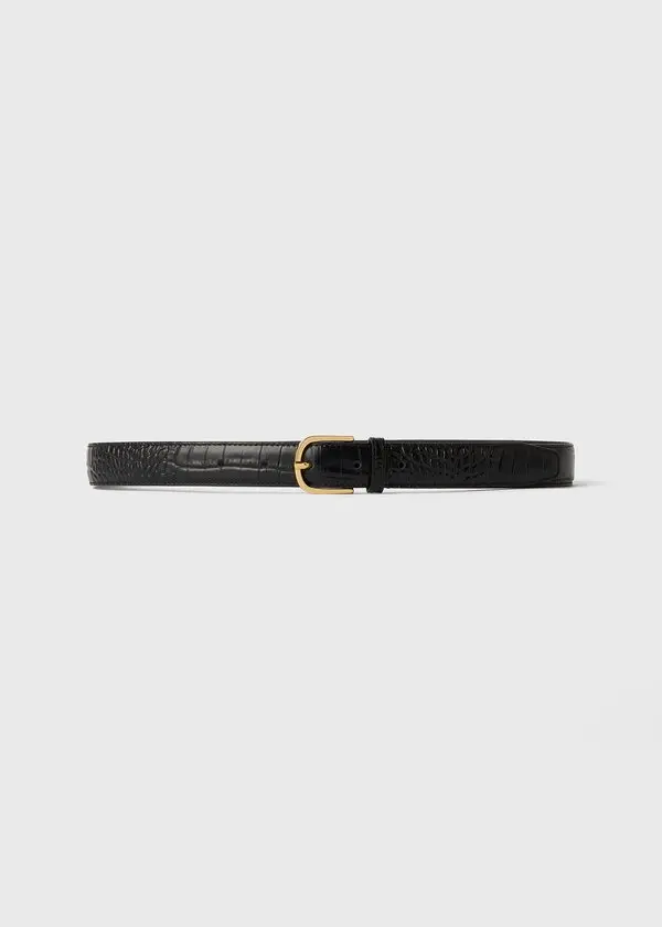 TOTEME Slim Croco-embossed Leather Belt - Black Croco