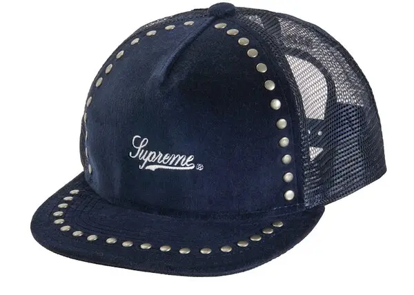 Supreme Studded Velvet Mesh Back 5-panel Cap - Navy Blue