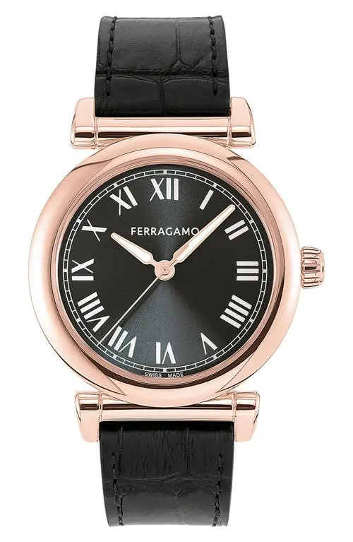 FERRAGAMO Allure Leather Strap Watch - Rose Gold