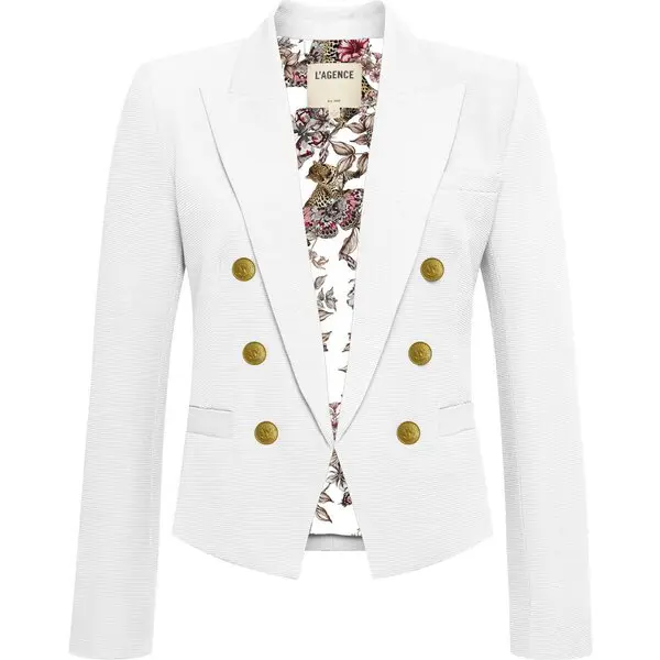 L'Agence Brooke Textured Double-breasted Crop Blazer - White/whte Small Buterfly