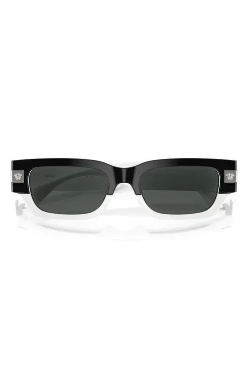 Versace 53mm Plaque Rectangular Sunglasses - Black White