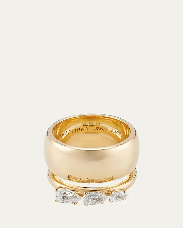 SAVOLINNA Lemonade Collection Triple Floating Pear Diamond Cigar Band Ring - Gold