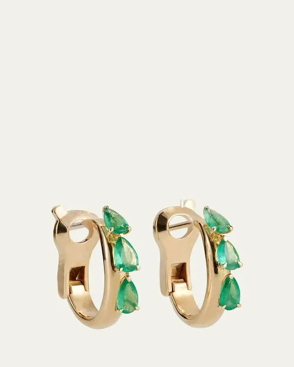 SAVOLINNA Lemonade Triple Emerald Pear Huggie Earrings - Gold