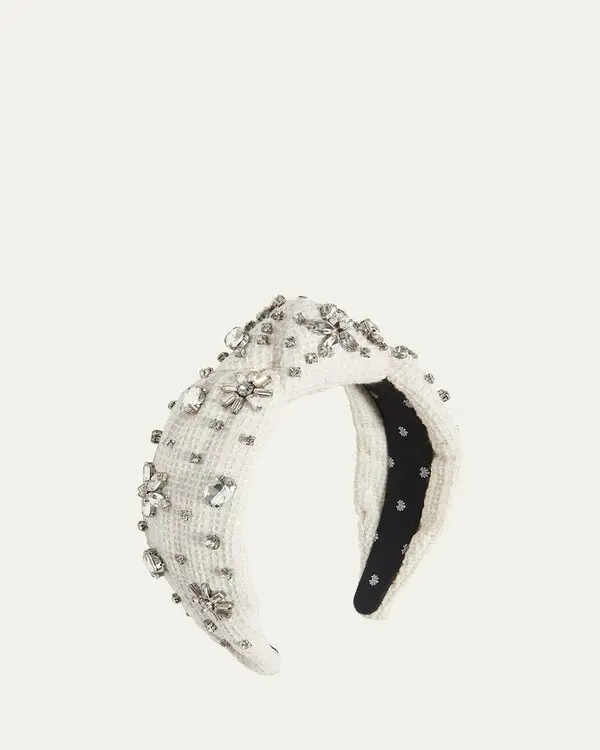 Lele Sadoughi Embellished Tweed Knotted Headband - Chalk  display picture 3
