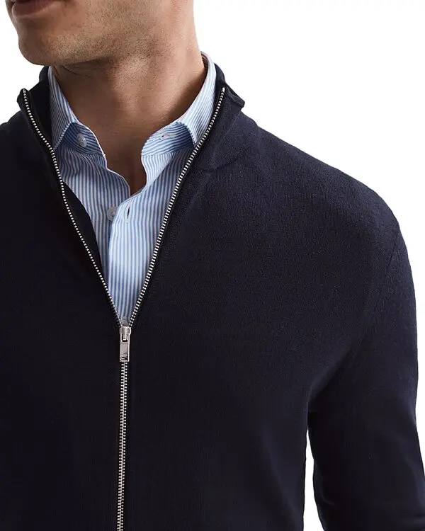REISS Hampshire Slim Fit Wool Zip Sweater - Navy