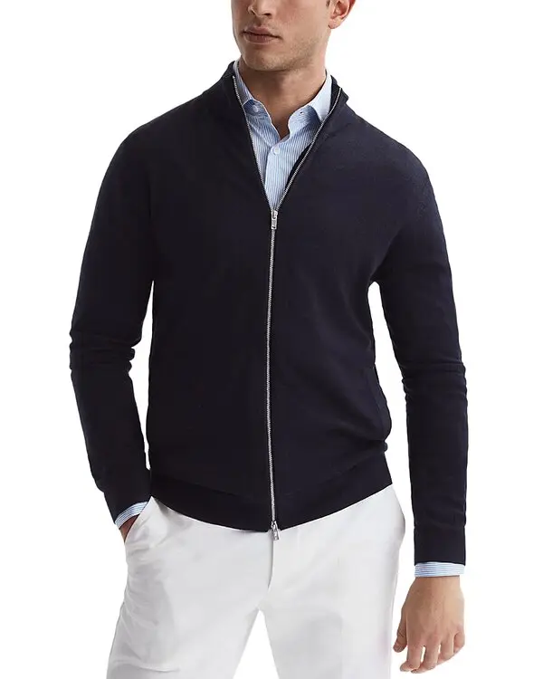REISS Hampshire Slim Fit Wool Zip Sweater - Navy