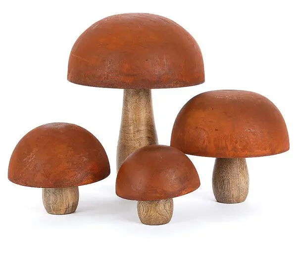 GERSON INTERNATIONAL Set Of 4 Metal And Wood Mushrooms Gerson Int Ernational - One-color