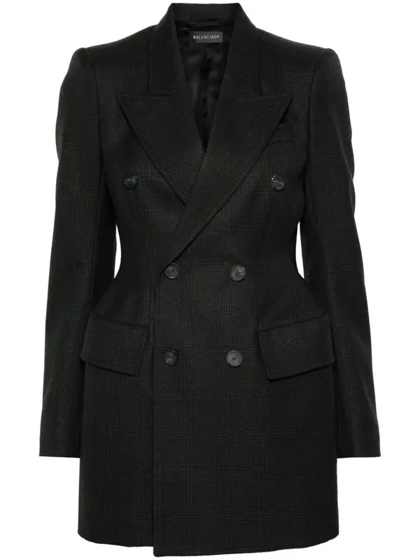 Balenciaga Hourglass Checked Wool Blazer