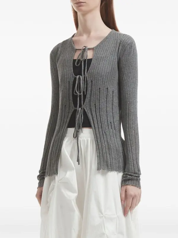 B+AB Distressed-effect Ribbed-knit Cardigan