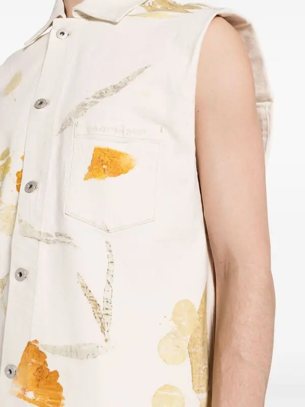 FENG CHEN WANG Leaf-print Denim Vest
