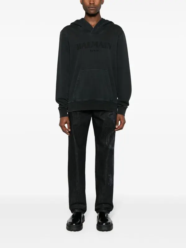 Balmain Logo-embroidered Cotton Hoodie - Grey