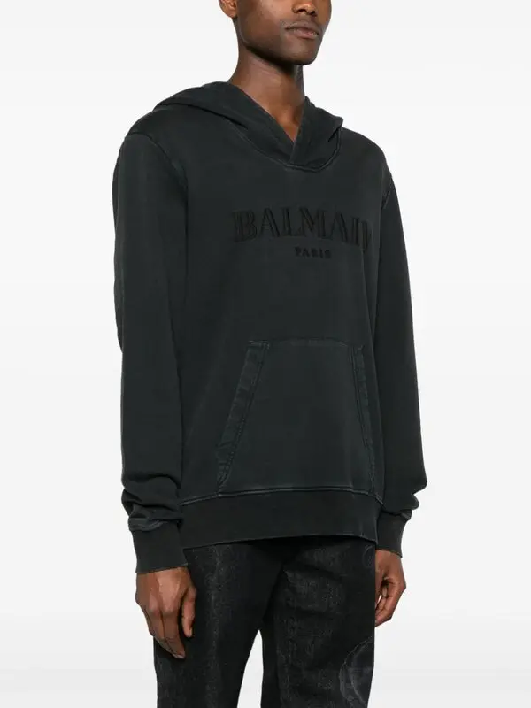Balmain Logo-embroidered Cotton Hoodie - Grey