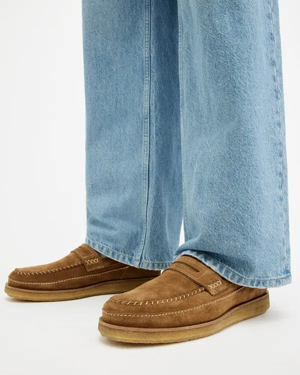 All‎ Saints 41 Men’s Jago Moccasin Style Loafer Leather Tan Slip On Sz 8 Allsaints Jago Suede Loafer Shoes In Tan - 60% Off  main image 2