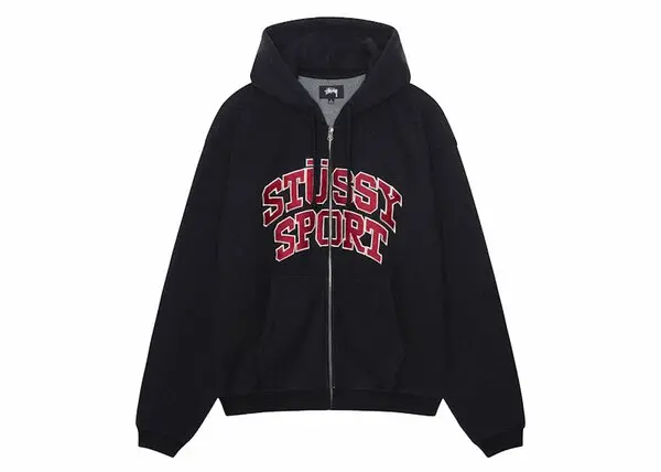 StÜssy Sport Zip Up Hoodie - Washed Black