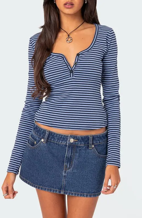 EDIKTED Jocelyn Stripe Stretch Cotton Top - Blue