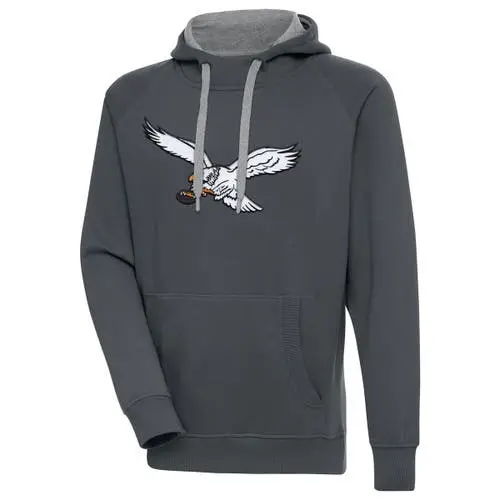 ANTIGUA Philadelphia Eagles Throwback Logo Victory Pullover Sweatshirt - Charcoal