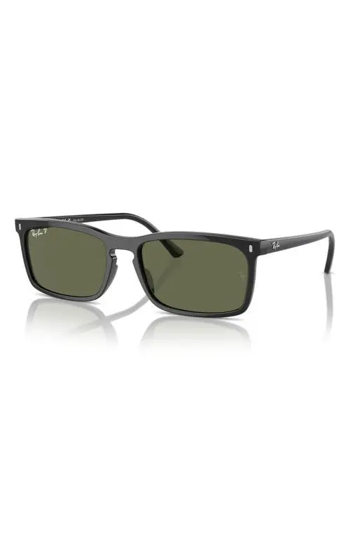 Ray-ban 59mm Polarized Rectangle Sunglasses - Black