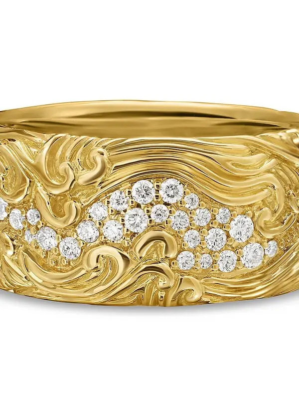 David Yurman Waves Band Ring In 18k Yellow Gold - Diamond