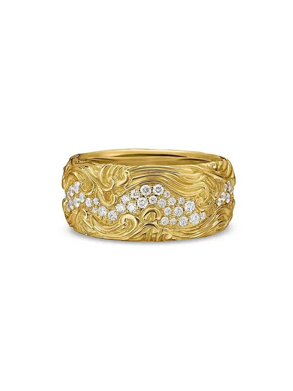 David Yurman Waves Band Ring In 18k Yellow Gold - Diamond
