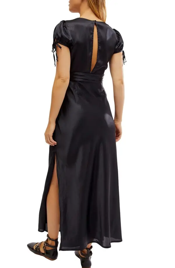 Free People Cooper Embroidered Satin Maxi Dress - Black | Editorialist